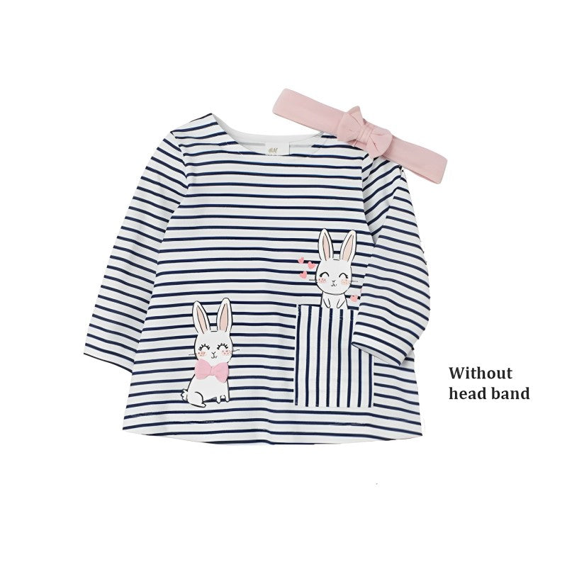 HM Rabbit Pocket Blue & White Stripes Full Sleeves Frock 12227 ...